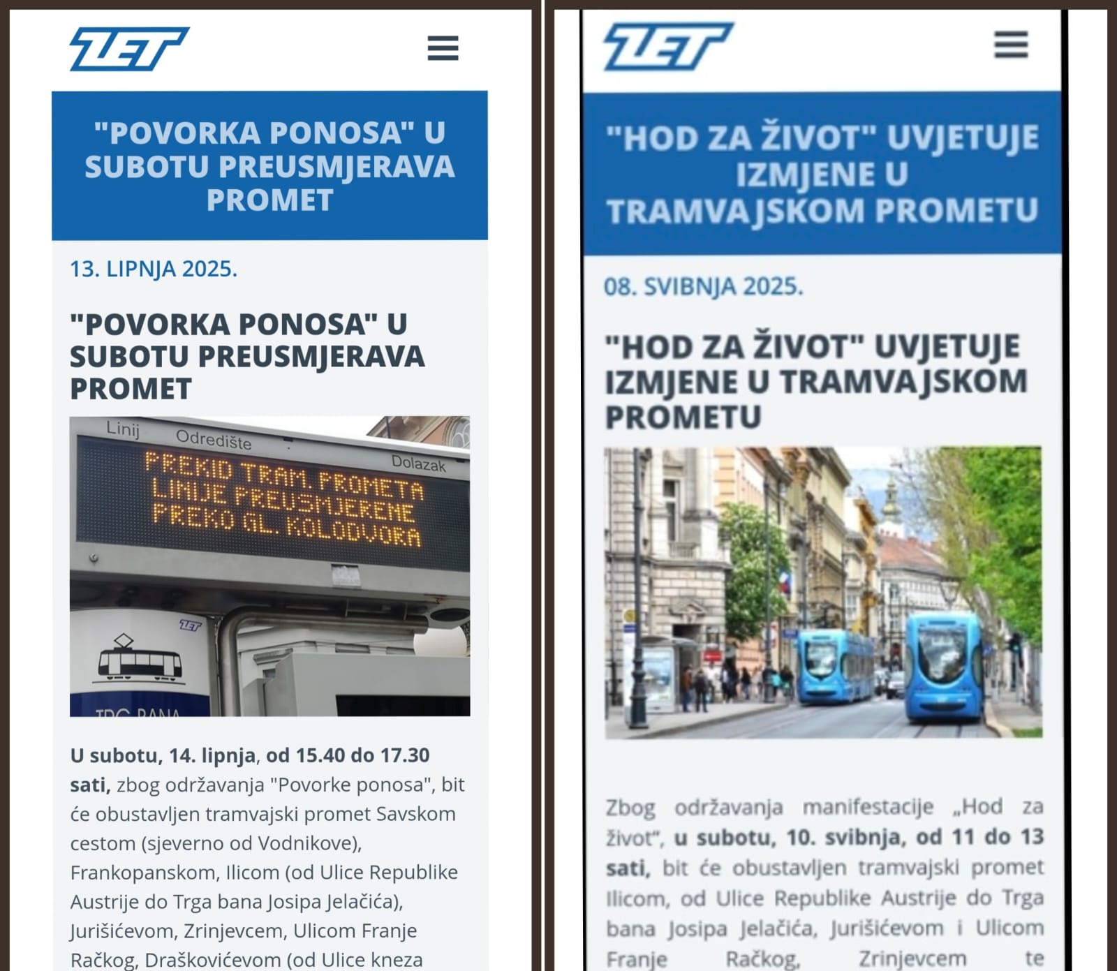 Pogledajte kako je ZET objavio promjene u tramvajskom prometu za Hod za ...